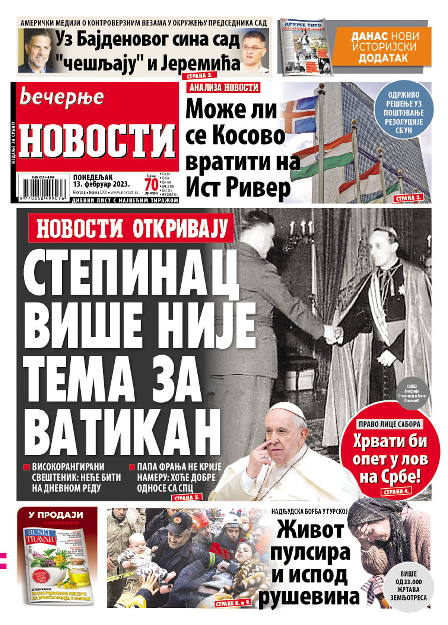 Večernje novosti - Naslovna strana - Štampano izdanje za 13.02.2023 ...