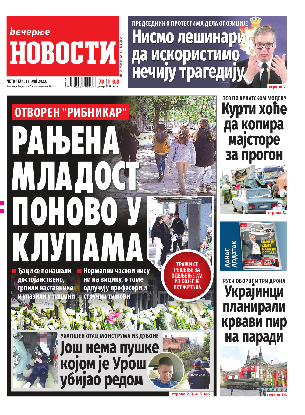 Večernje novosti - Naslovna strana - Štampano izdanje za 11.05.2023 ...