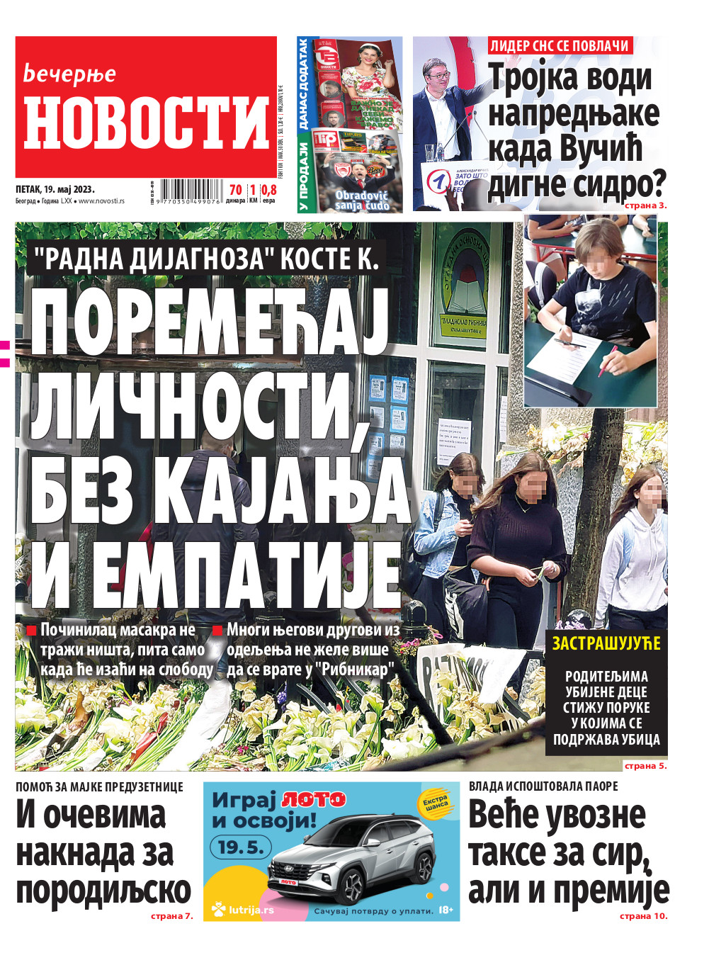 Večernje novosti - Naslovna strana - Štampano izdanje za 19.05.2023 ...