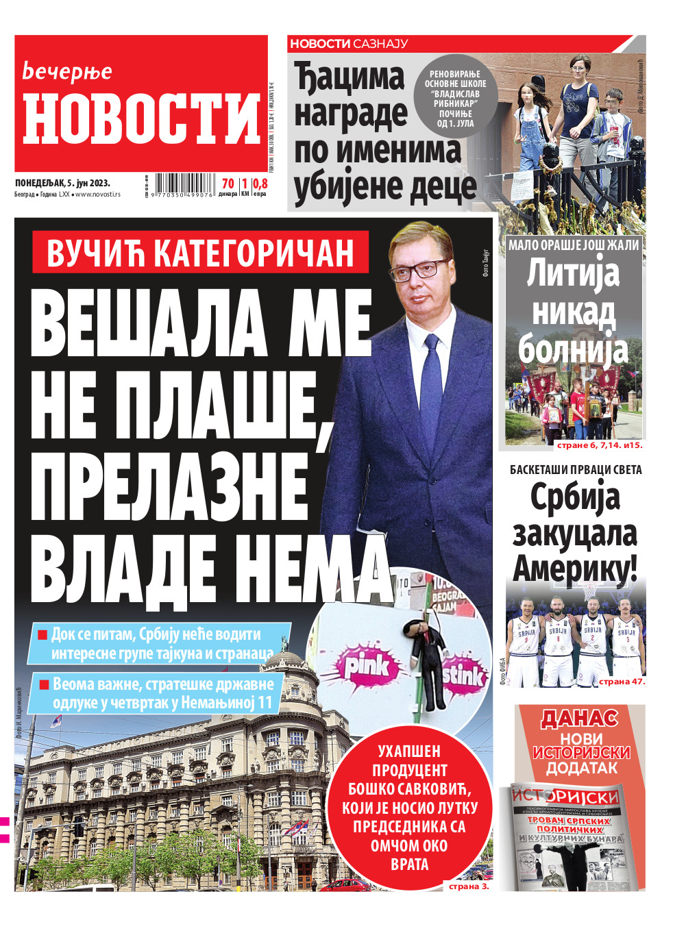 Večernje novosti - Naslovna strana - Štampano izdanje za 05.06.2023 ...