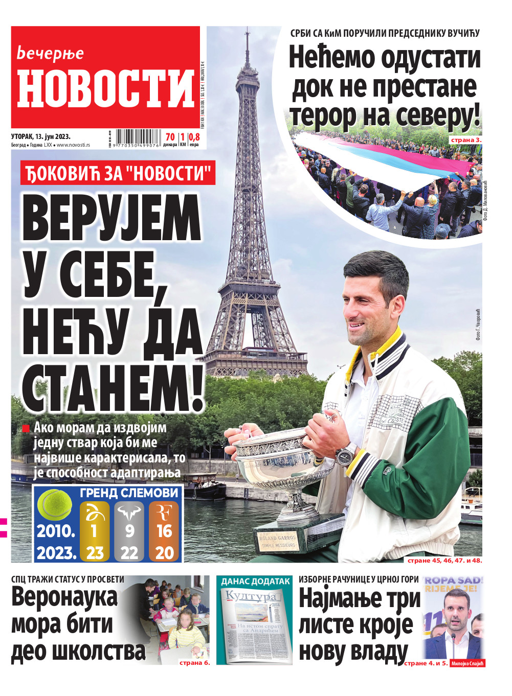 Večernje novosti - Naslovna strana - Štampano izdanje za 13.06.2023 ...