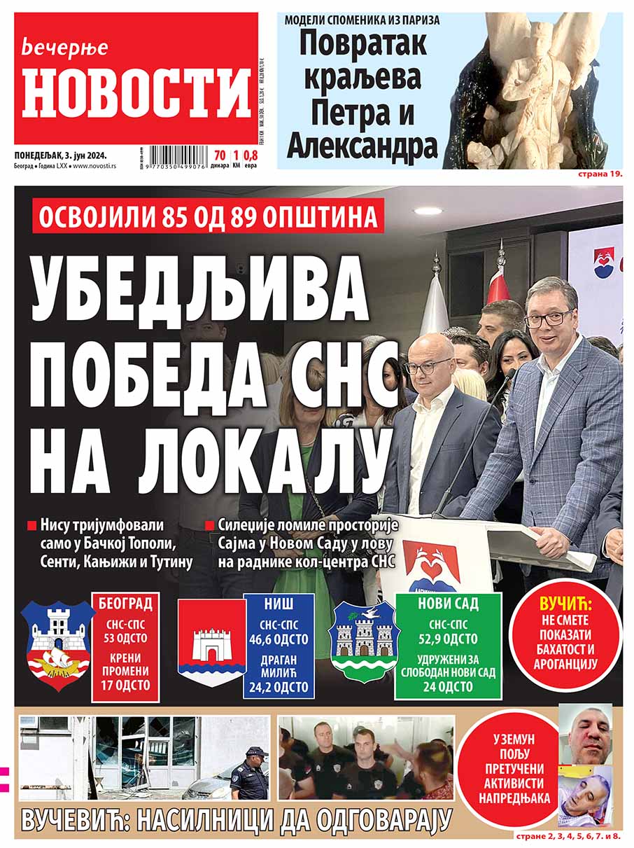 Večernje novosti - Naslovna strana - Štampano izdanje za 03.06.2024 ...