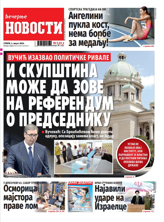 Večernje novosti - Naslovna strana - Štampano izdanje za 03.08.2024 ...