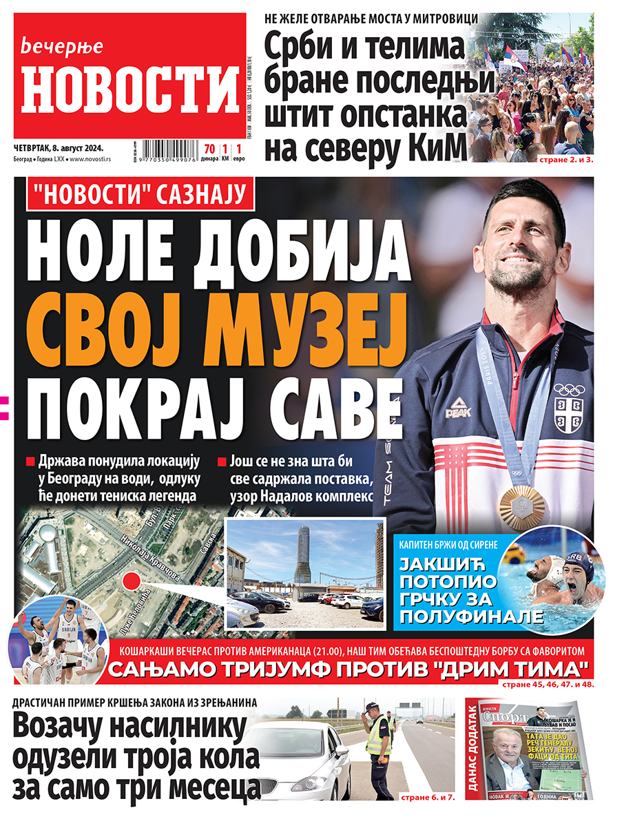 Večernje novosti - Naslovna strana - Štampano izdanje za 08.08.2024 ...