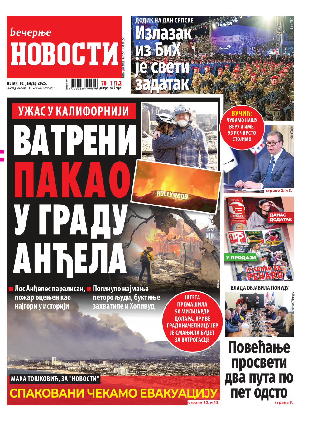 Večernje novosti - Naslovna strana - Štampano izdanje za 10.01.2025 ...