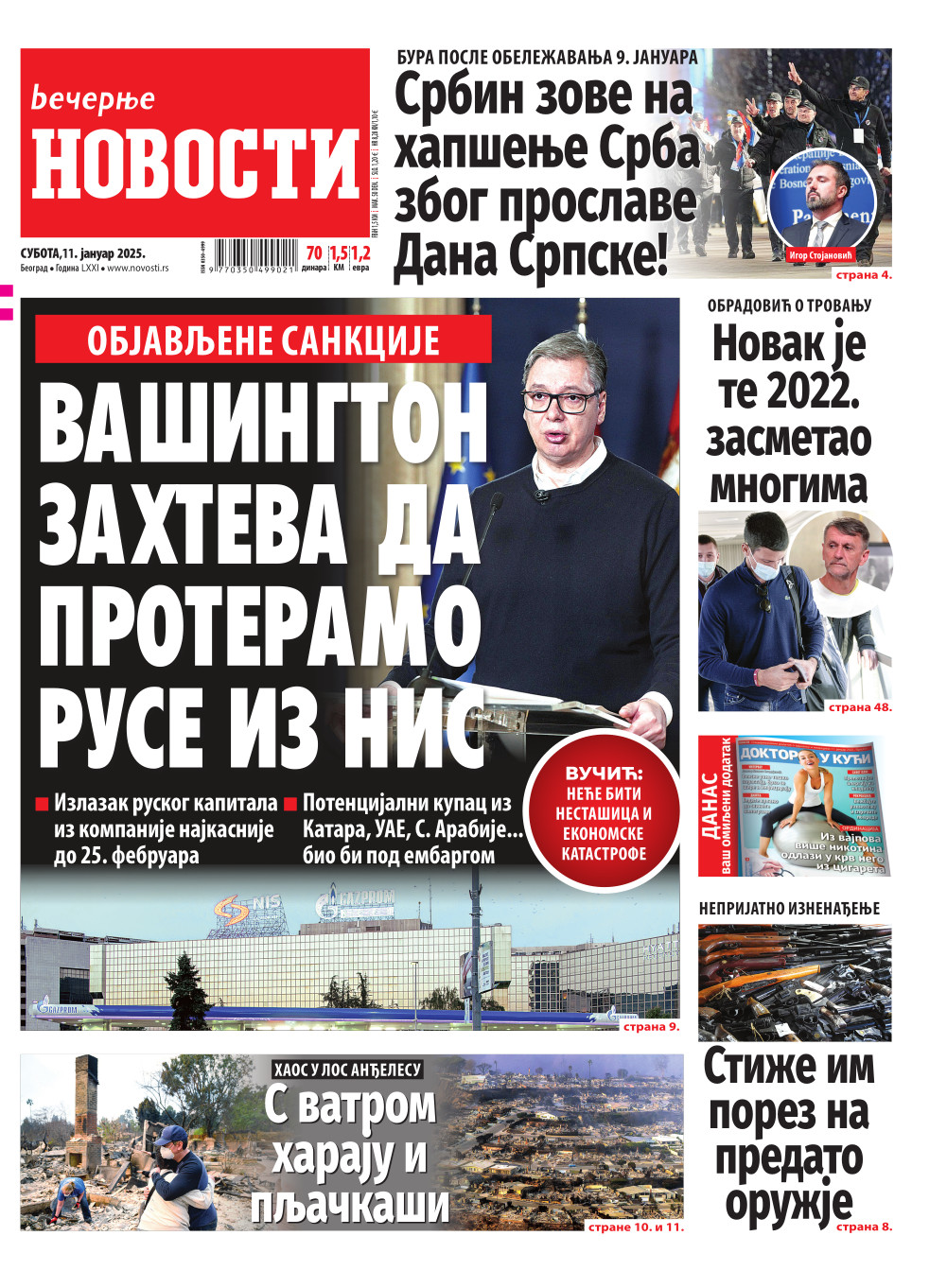 Večernje novosti - Naslovna strana - Štampano izdanje za 11.01.2025 ...