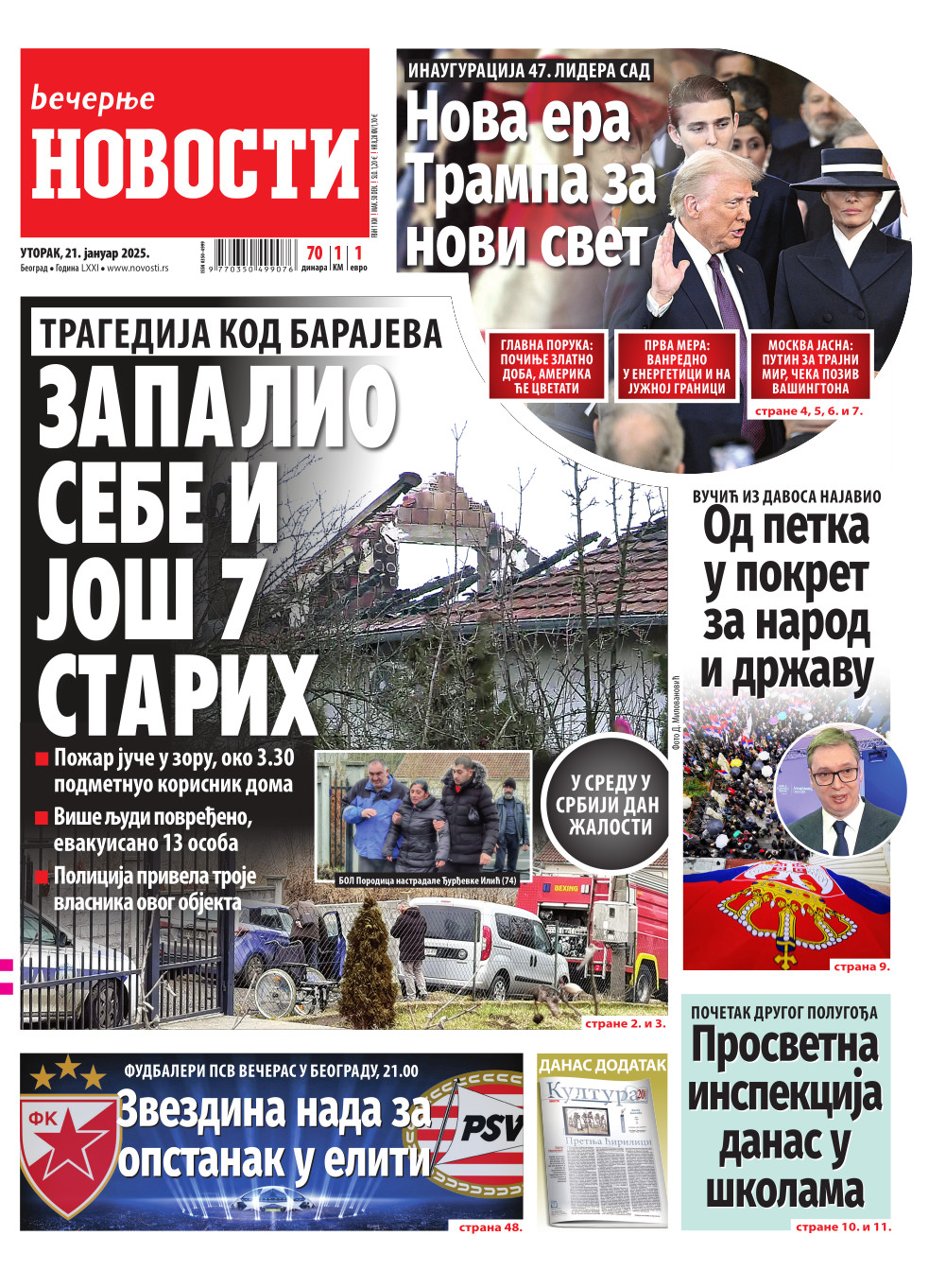 Večernje novosti - Naslovna strana - Štampano izdanje za 21.01.2025 ...