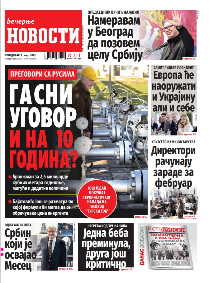 Večernje novosti - Naslovna strana - Štampano izdanje za 03.03.2025 ...