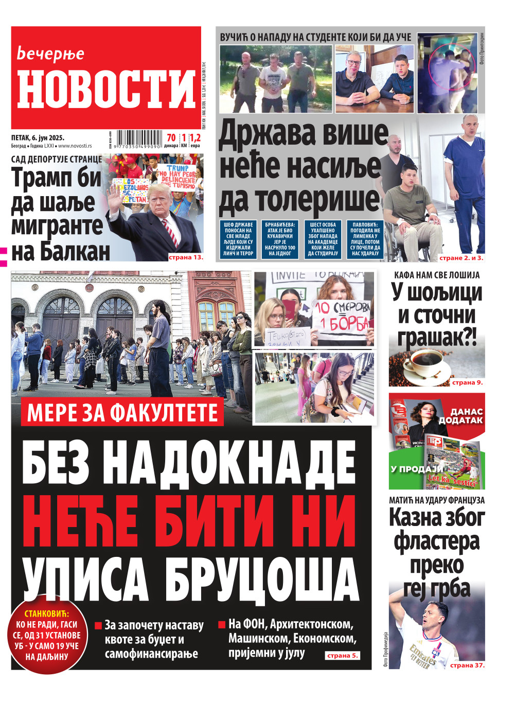 Večernje novosti - Naslovna strana - Štampano izdanje za 06.06.2025 ...