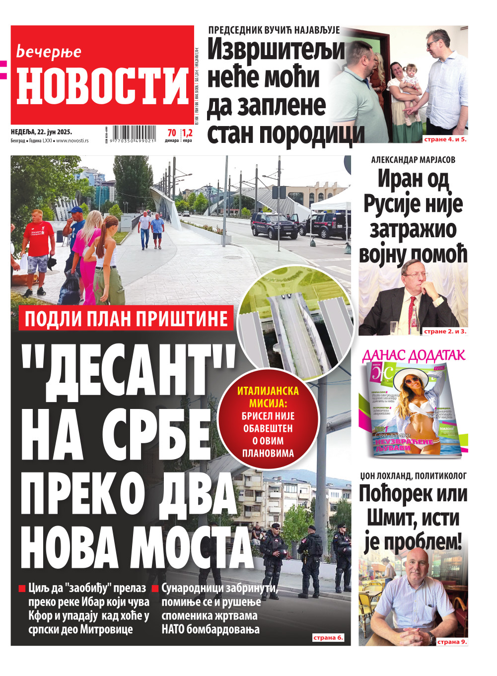 Večernje novosti - Naslovna strana - Štampano izdanje za 22.06.2025 ...